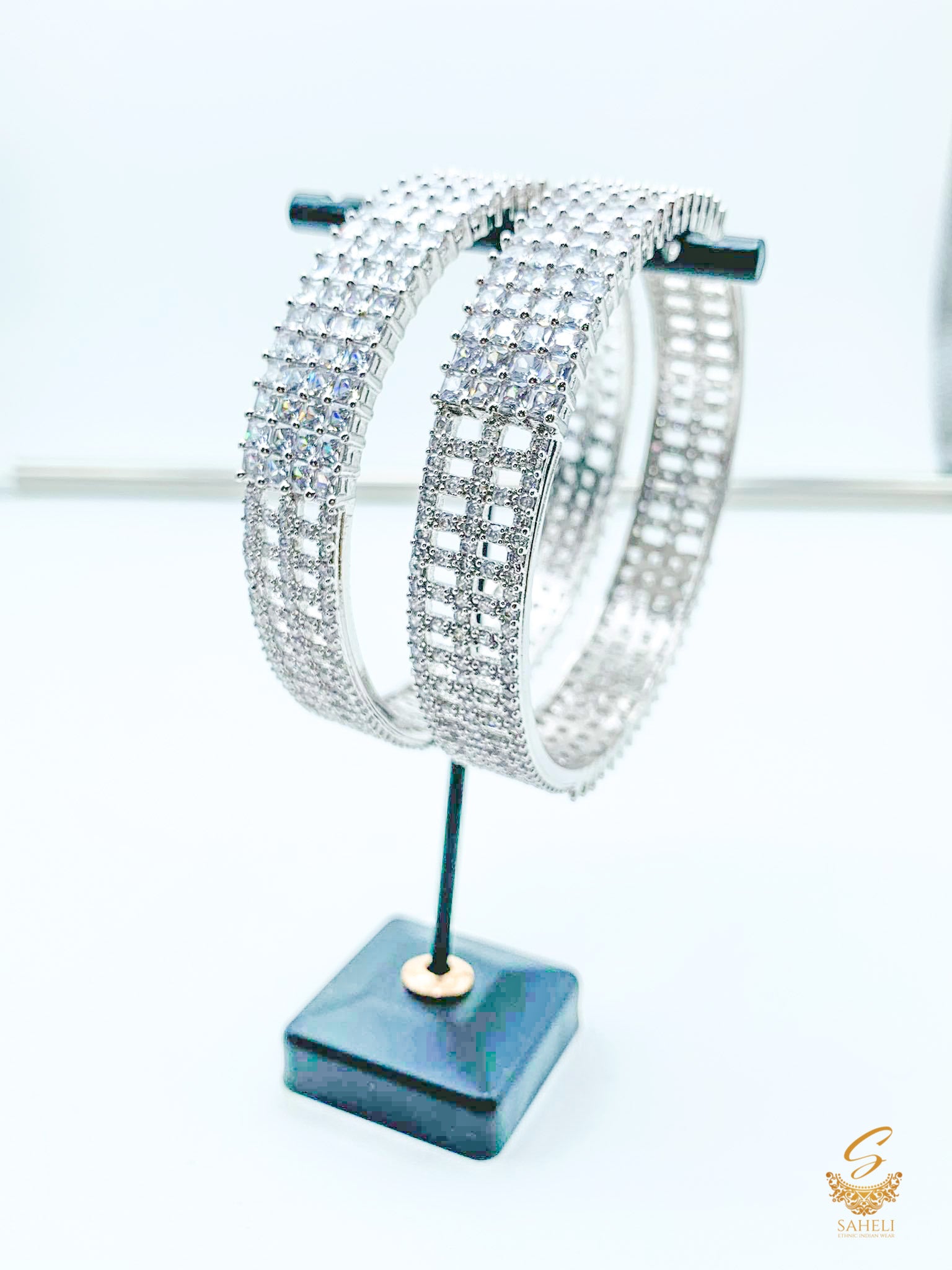 Silver stone beautiful American Diamond KAde– Saheli Ethnic Indian Wear