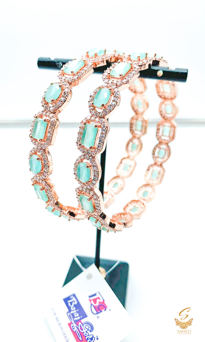 Rose gold and Pastel mint stone beautiful American Diamond KAde– Saheli ...