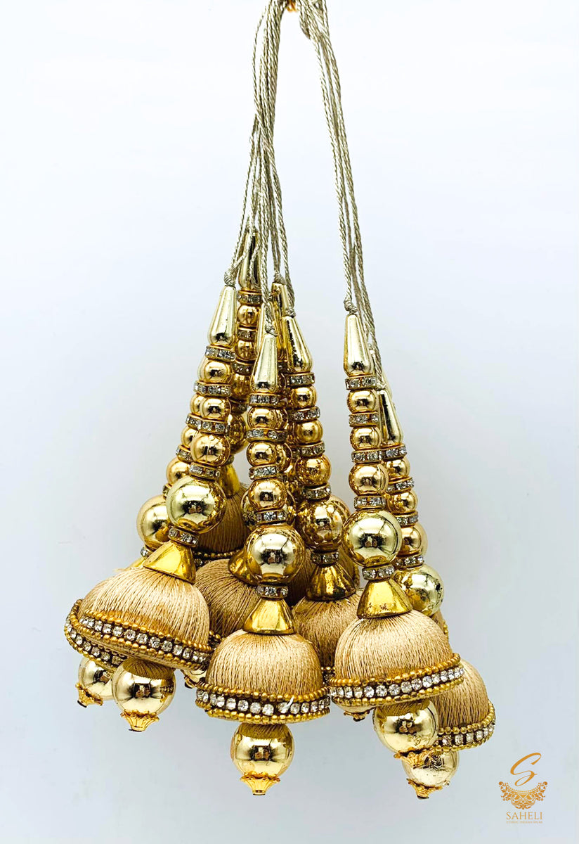 Golden Thread Work Latkans With Golden Pearls ( in Pair)– Saheli Ethnic ...