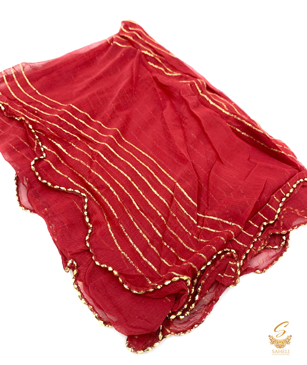 Maroon colour pure chiffon golden work dupatta– Saheli Ethnic Indian Wear