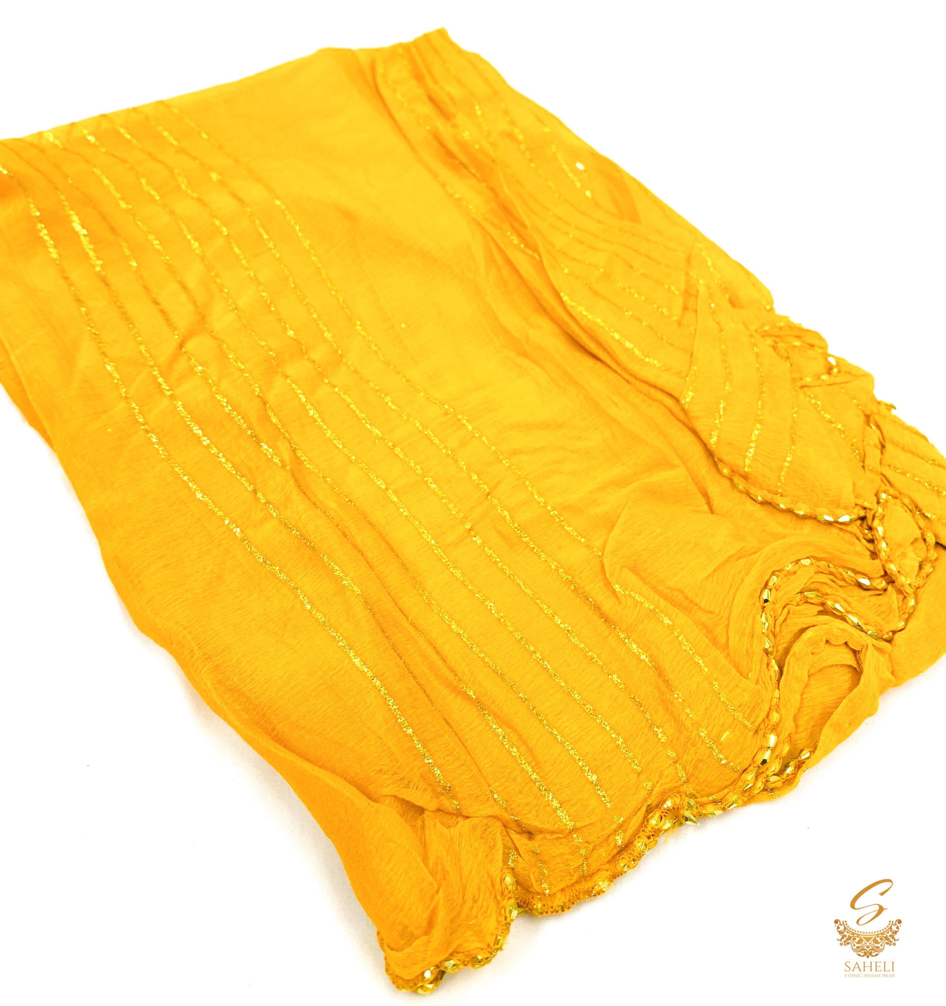 Mustard colour pure chiffon golden work dupatta– Saheli Ethnic Indian Wear