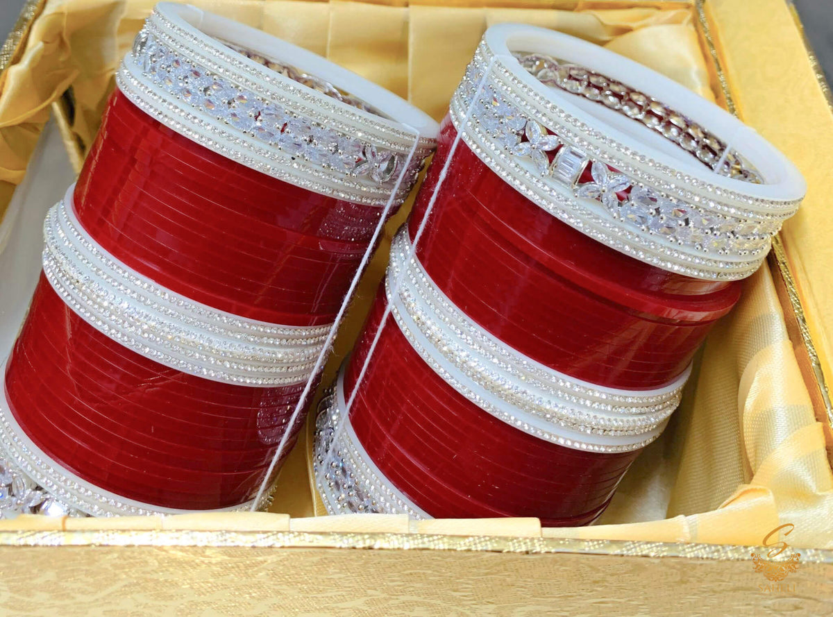 American Diamond Beautiful Red Bridal Churra– Saheli Ethnic Indian Wear
