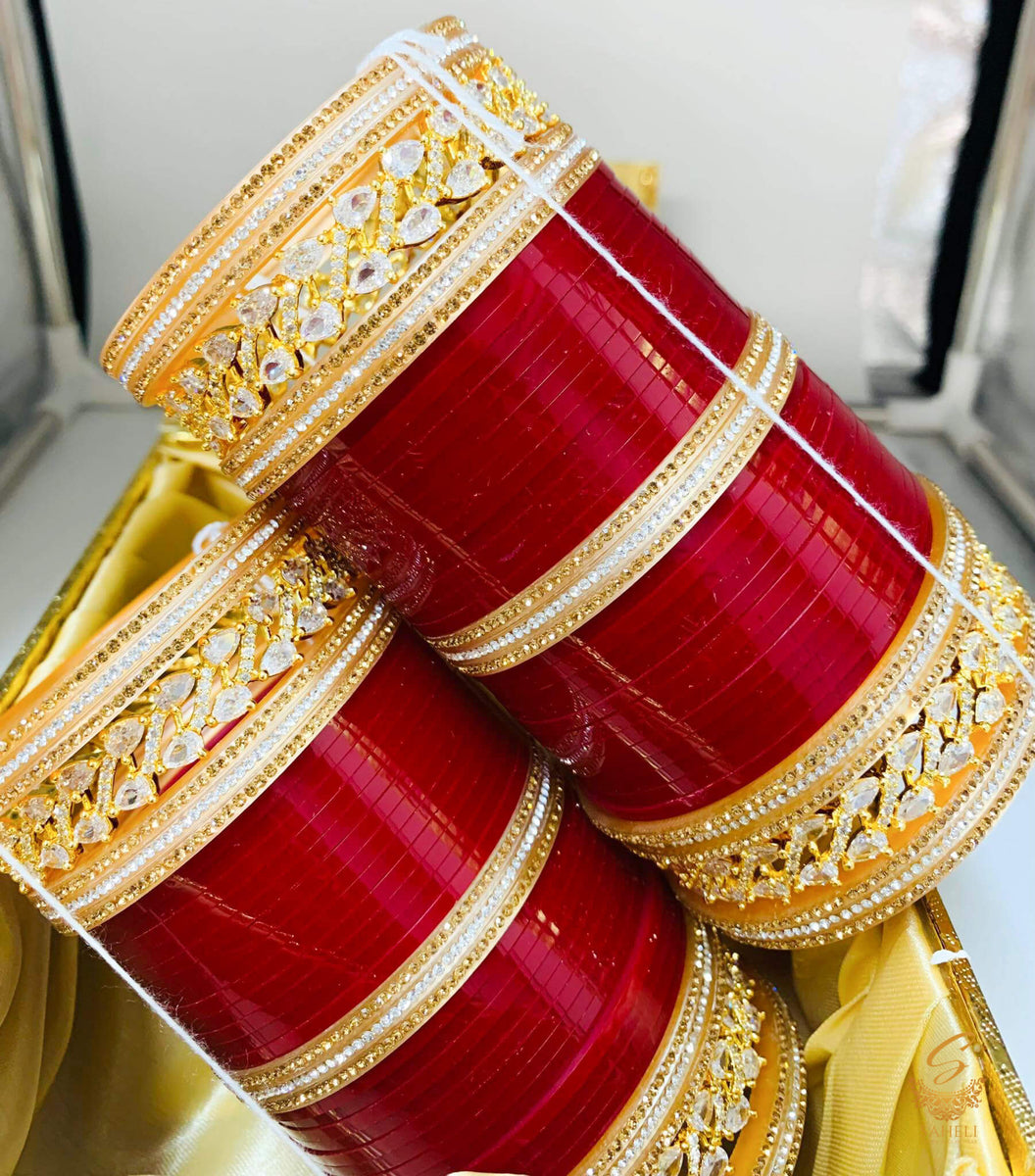 American Diamond Maroon colour designer Bridal Churra– Saheli Ethnic ...