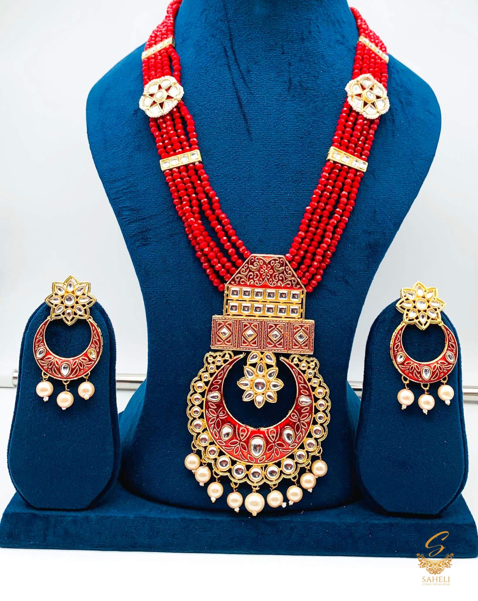 MAroon colour meenkari with kundan work pendant Long rani haar with pe ...
