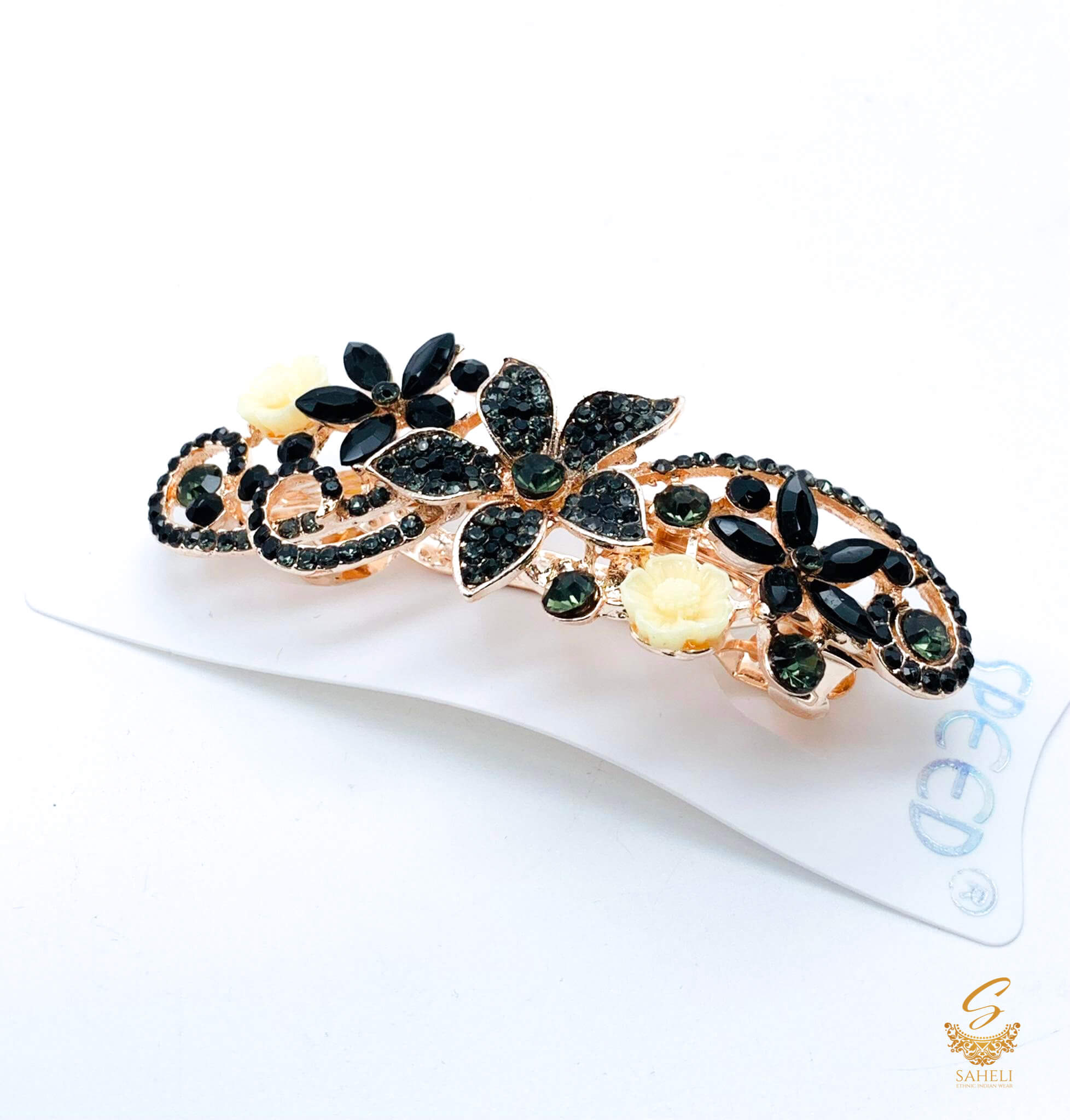 Deep Kai Green colour Crystals with jerkan stone beautiful hair clip ...