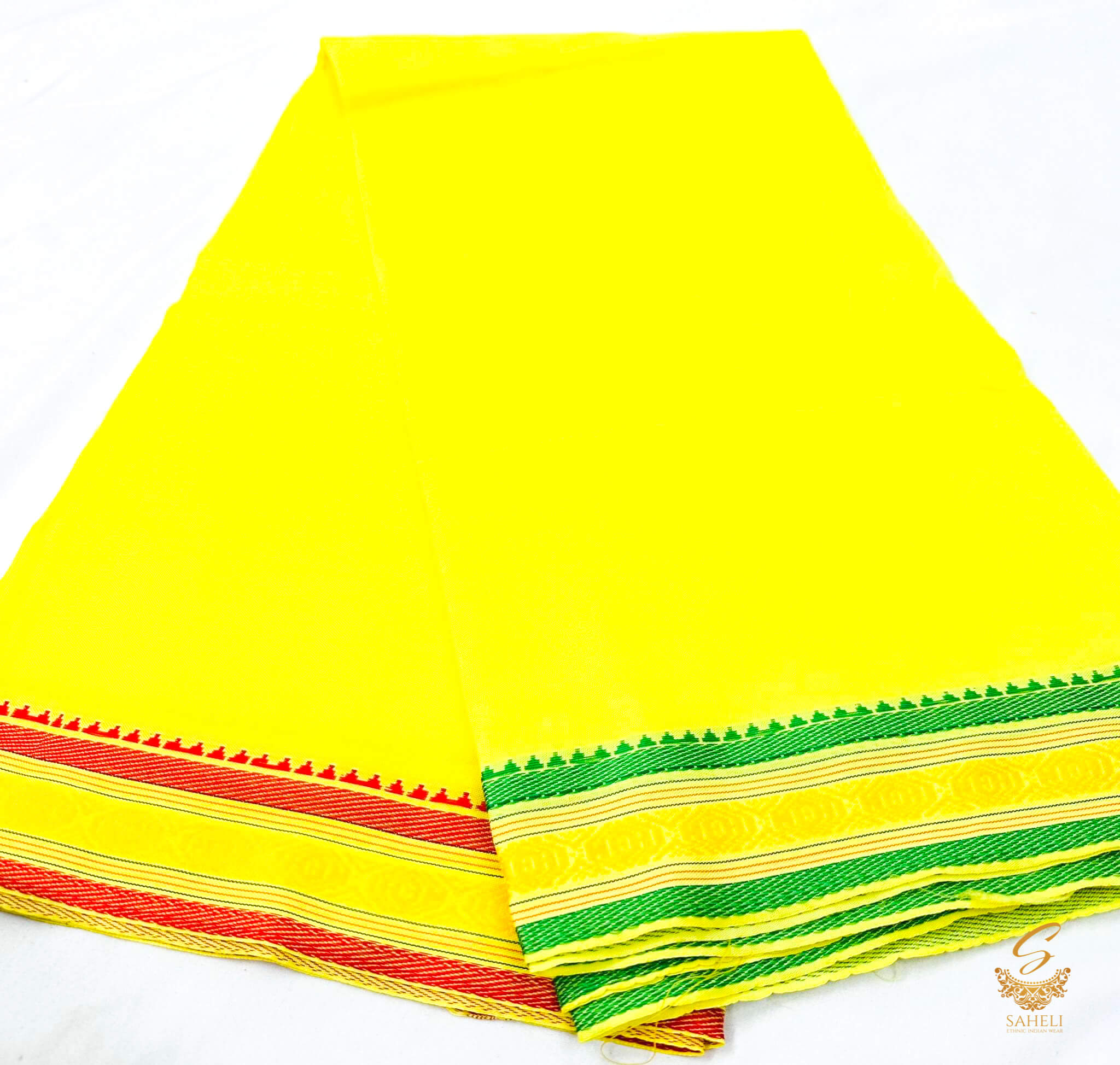 Lemon Colour cotton based apx 4.5 meter Dhoti– Saheli Ethnic Indian Wear