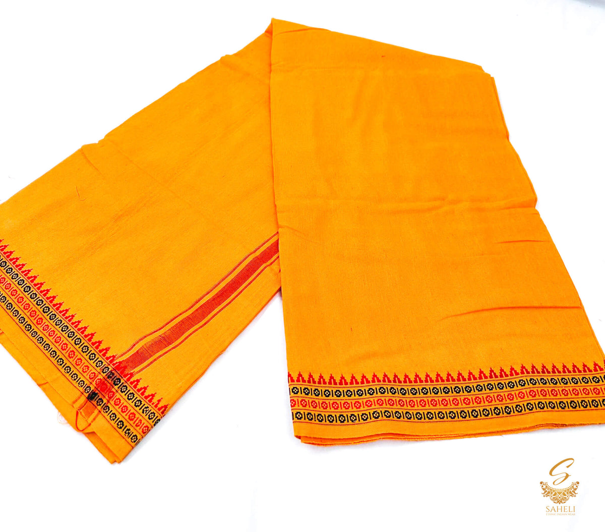 Kesari Colour cotton based apx 5 meter Dhoti– Saheli Ethnic Indian Wear