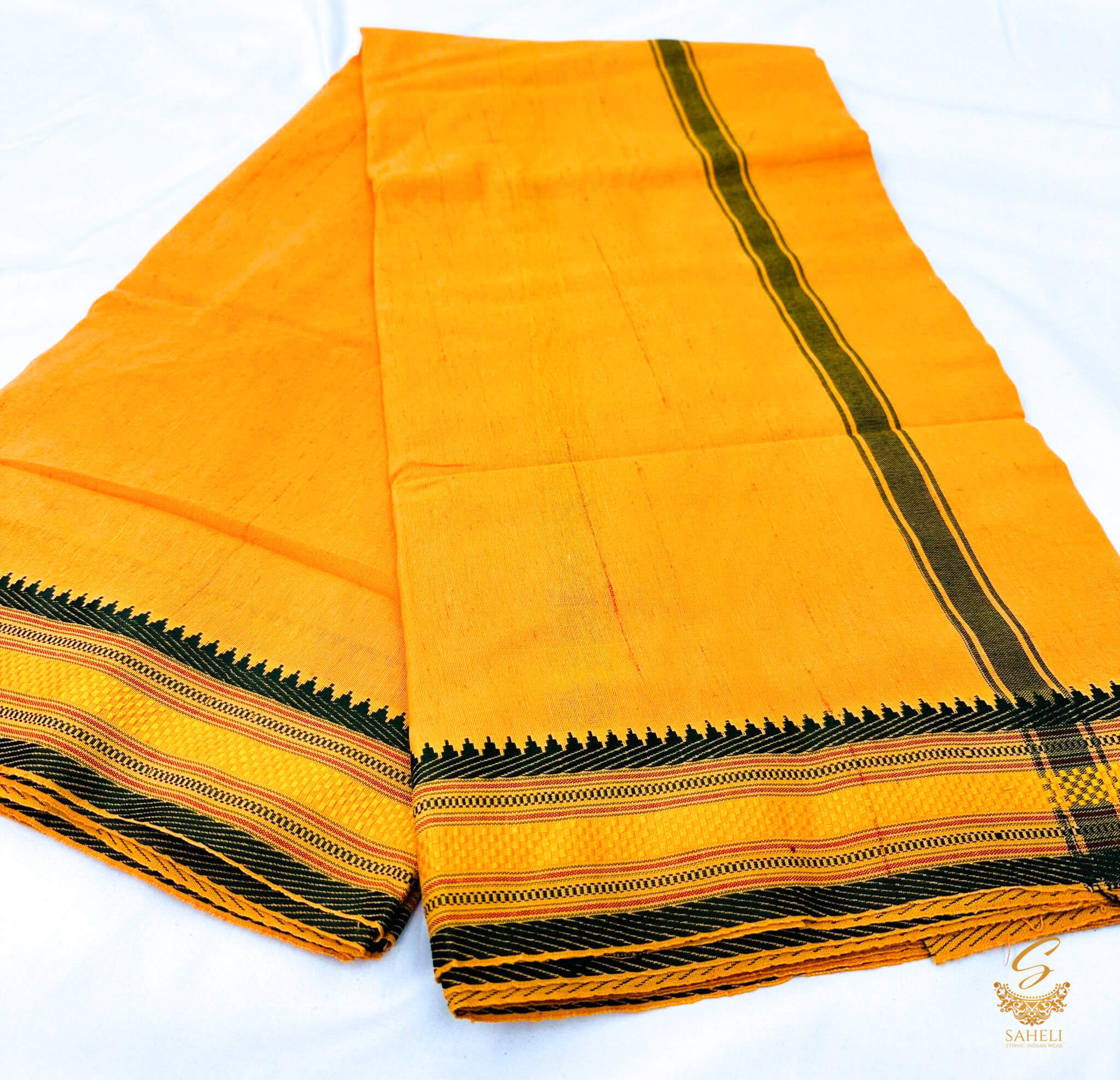 Kesari Colour cotton based apx 5 meter Dhoti– Saheli Ethnic Indian Wear