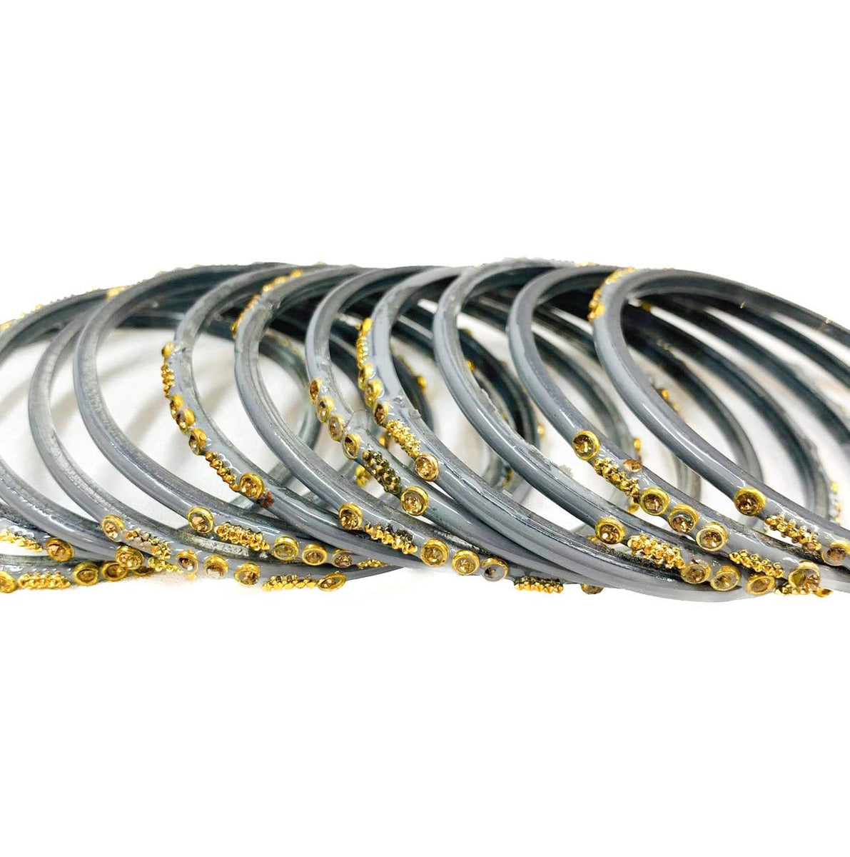 Hard Glass Bangles with stone work in Grey colour– Saheli Ethnic Indian ...